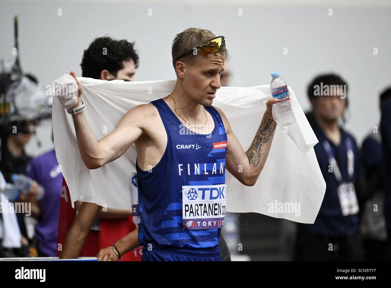 Aku Partanen of Finland competes during the men's 20 km race walk at ...
