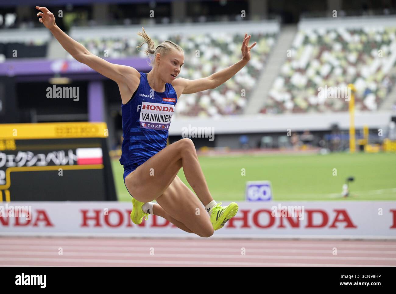 Saga Vanninen of Finland competes during the women's heptathlon long ...