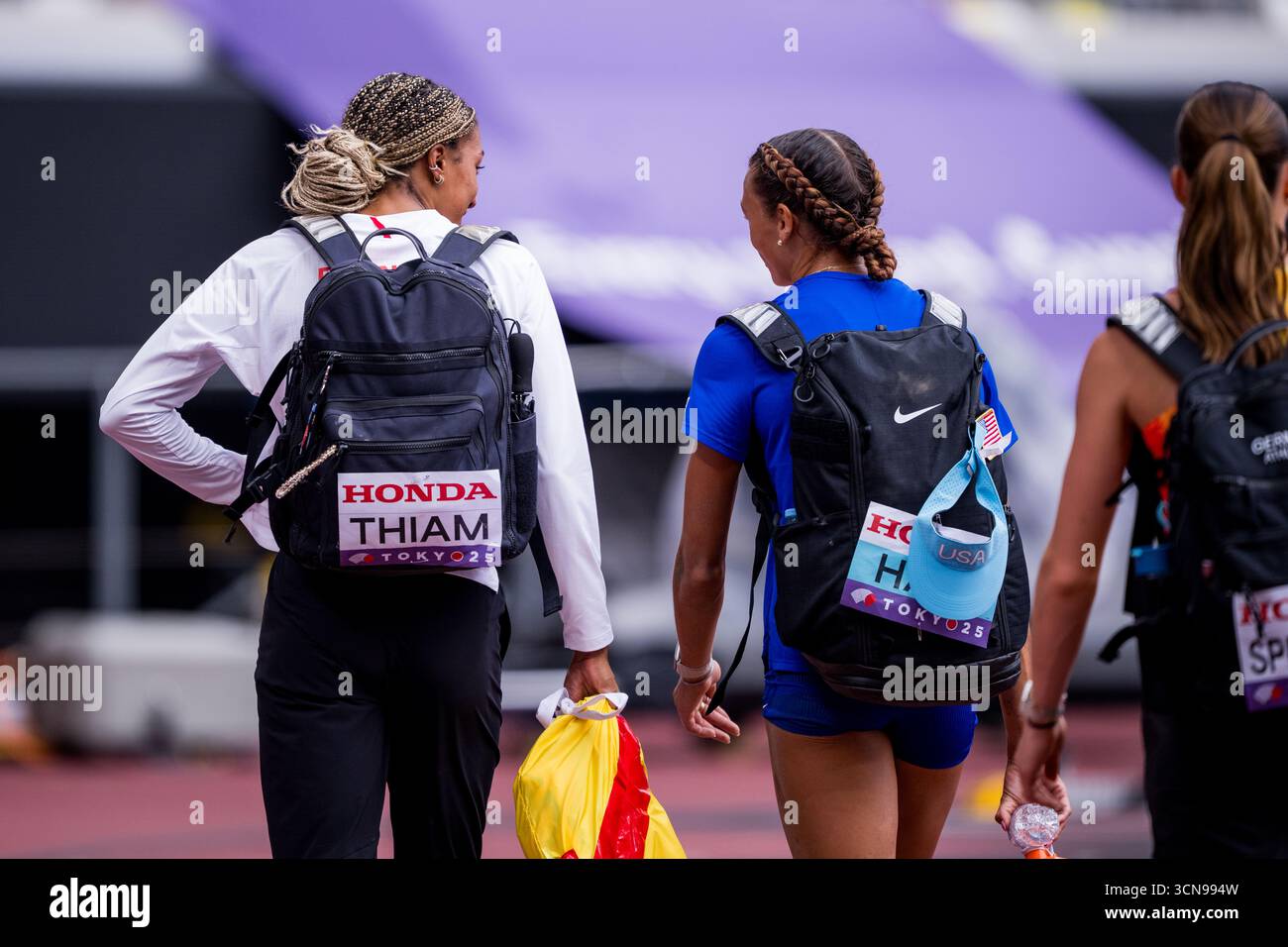 Belgian Nafissatou Nafi Thiam and US' Anna Hall pictured after the Long ...