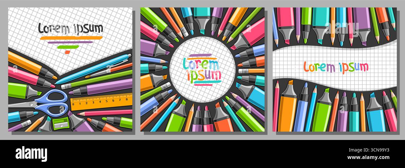 Vector covers with colorful Markers, collection of square layouts with ...