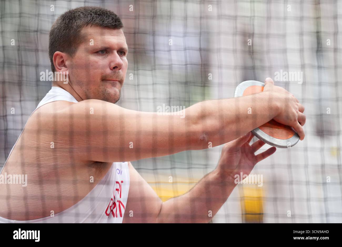 Great Britain's Nick Percy competes in the Men's Discus qualifying, on ...