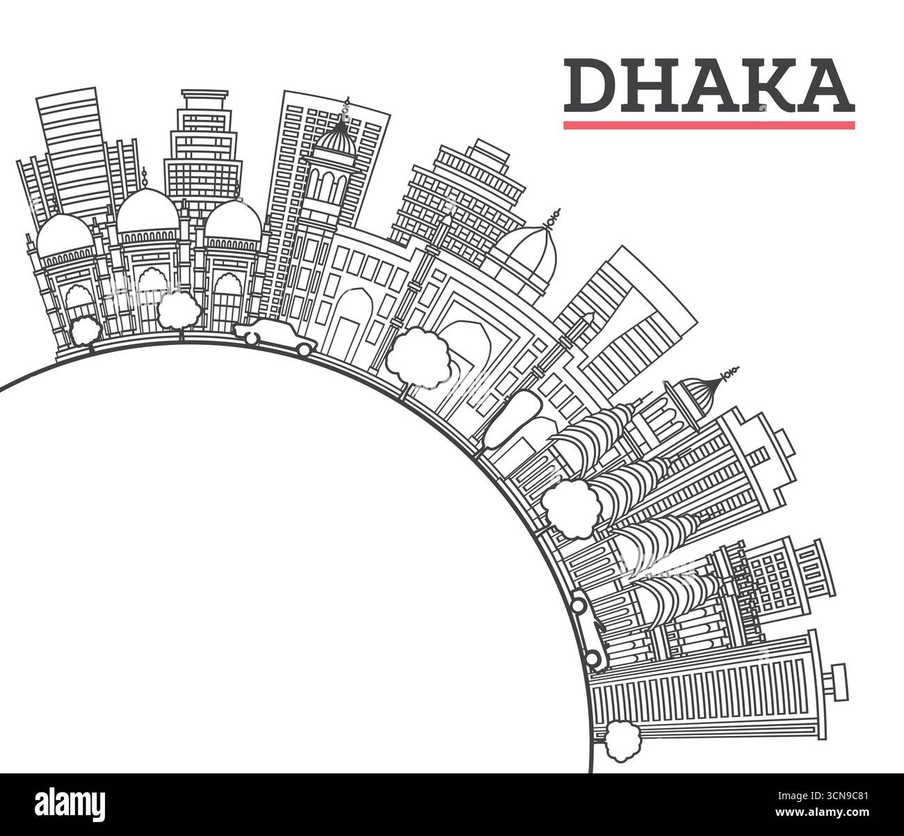 Outline Dhaka Bangladesh City Skyline with Historic Buildings and copy ...