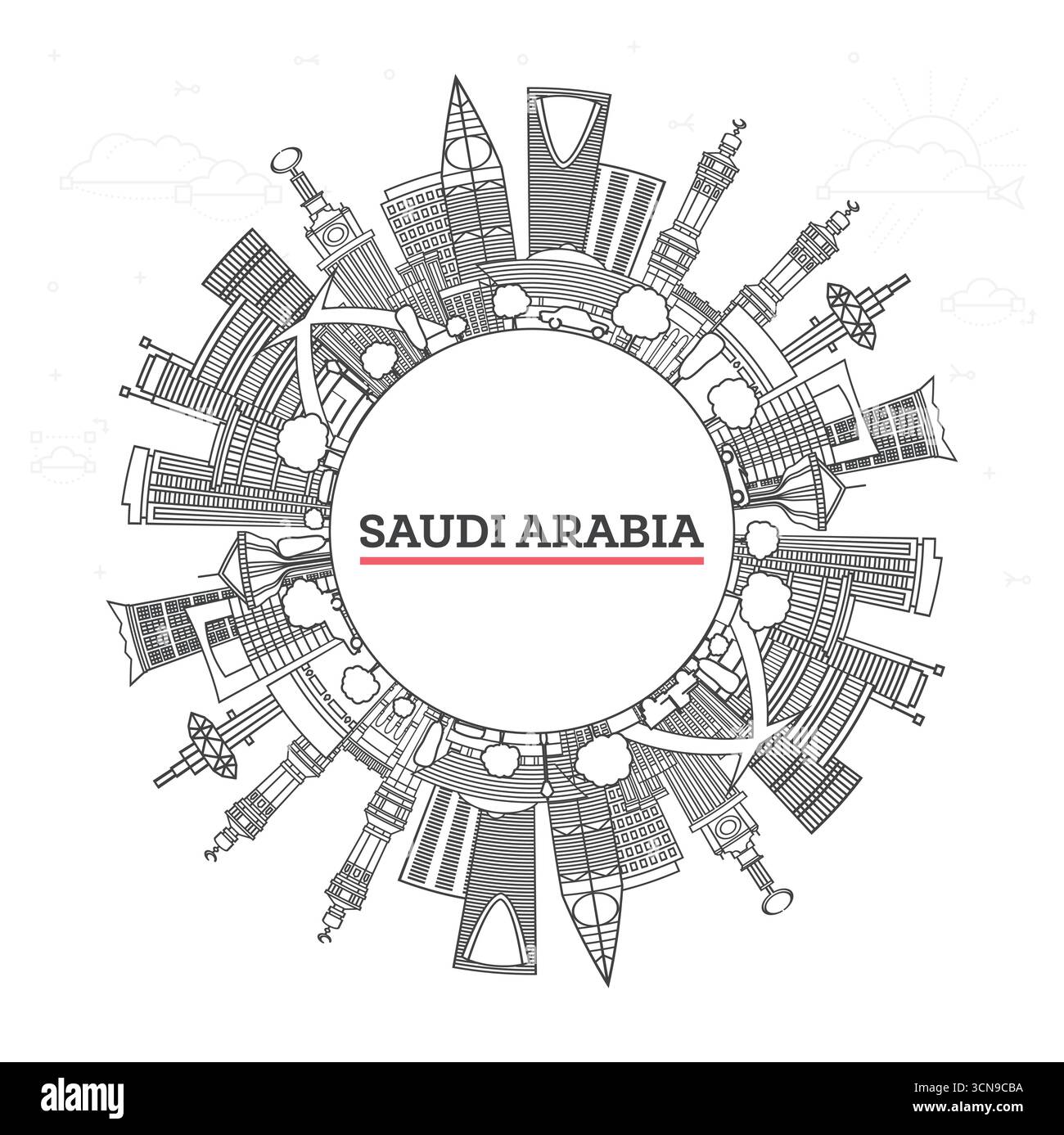Outline Saudi Arabia City Skyline with Historic and Modern Buildings ...