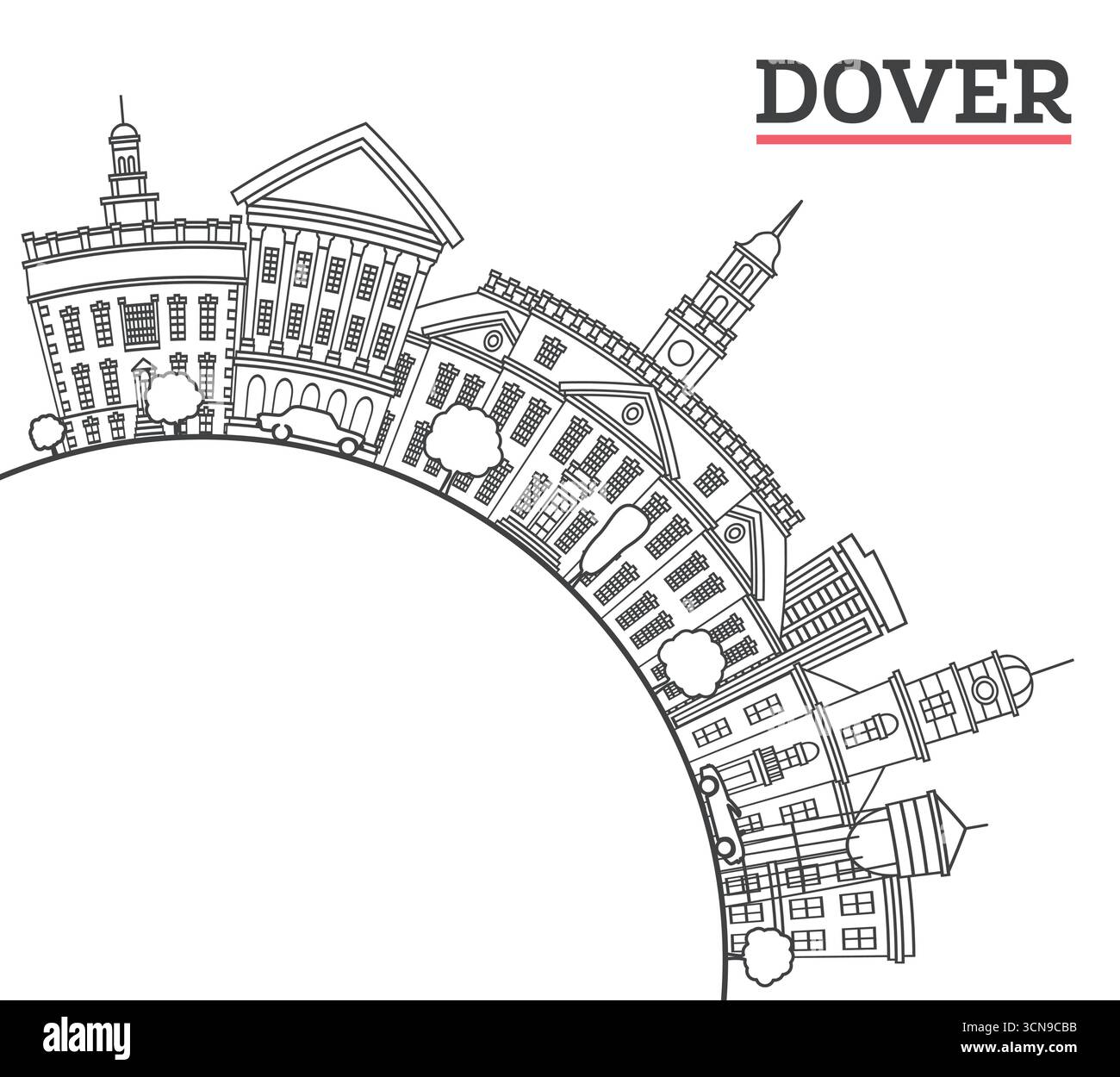 Outline Dover Delaware City Skyline with Historic Buildings and copy ...