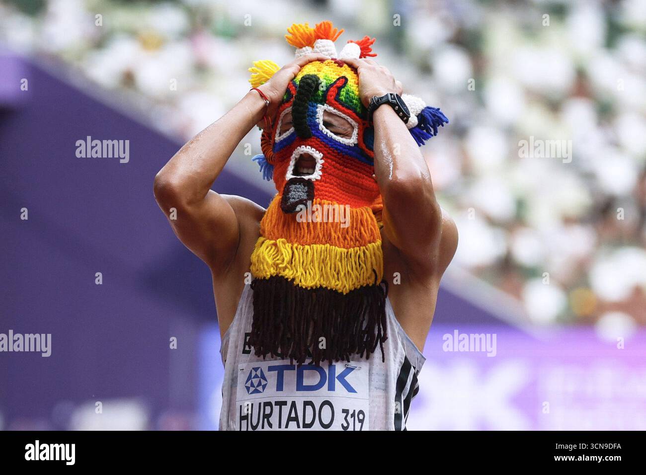 Ecuador's David Hurtado is pictured after crossing the finish line in ...