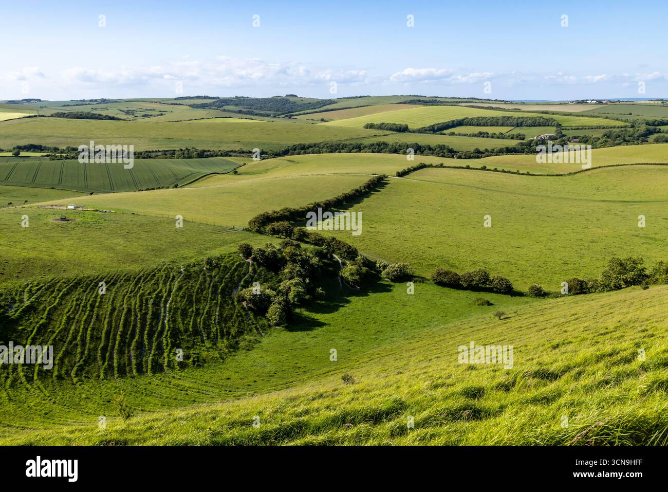 A view over farmland in the South Downs, from Kingston Ridge, near ...