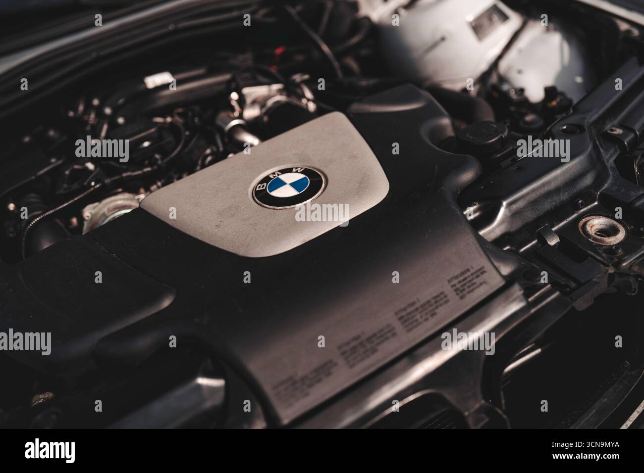 Milan, italy 20 september 2025: bmw car engine bay showcasing ...