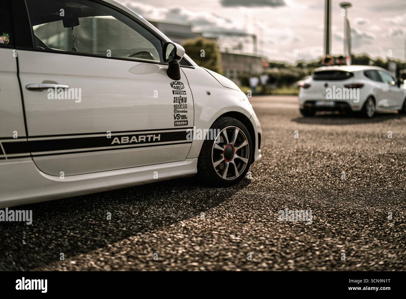 Milan, italy 20 september 2025: white abarth 500 performance car ...