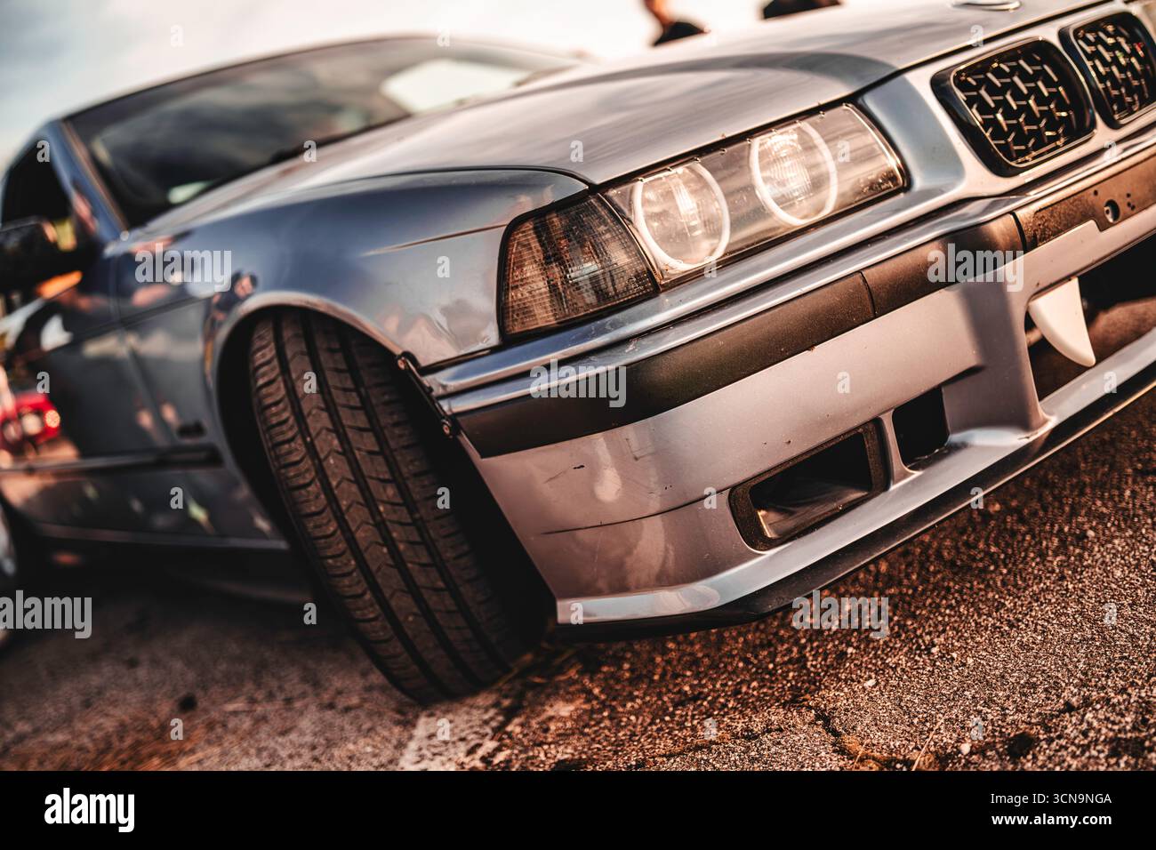 Milan, italy 20 september 2025: bmw e36 modified sports car showing ...