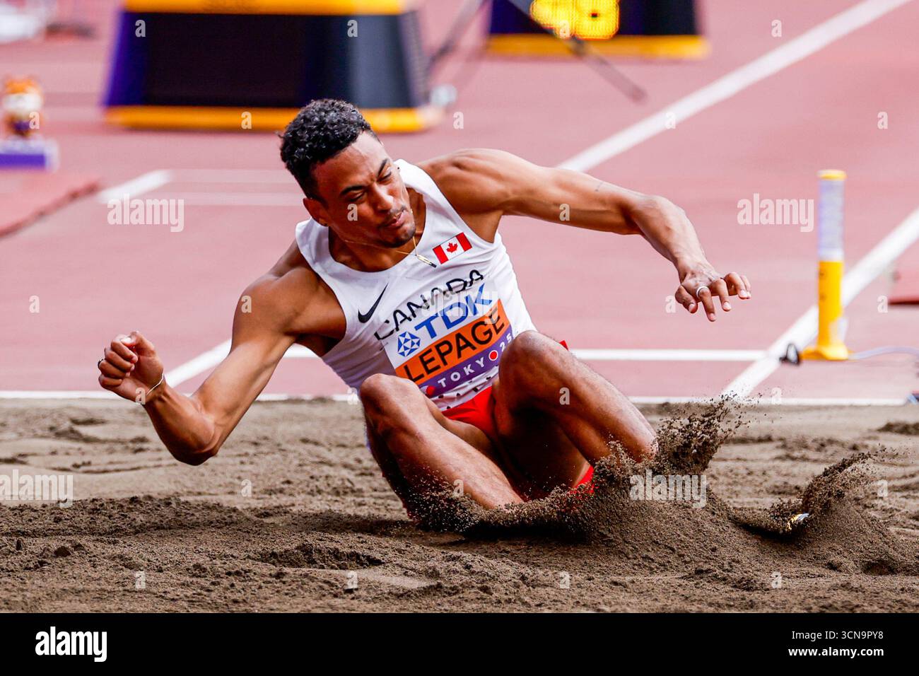 Pierce Lepage of Canada during the Decathlon Men's Long Jump during ...