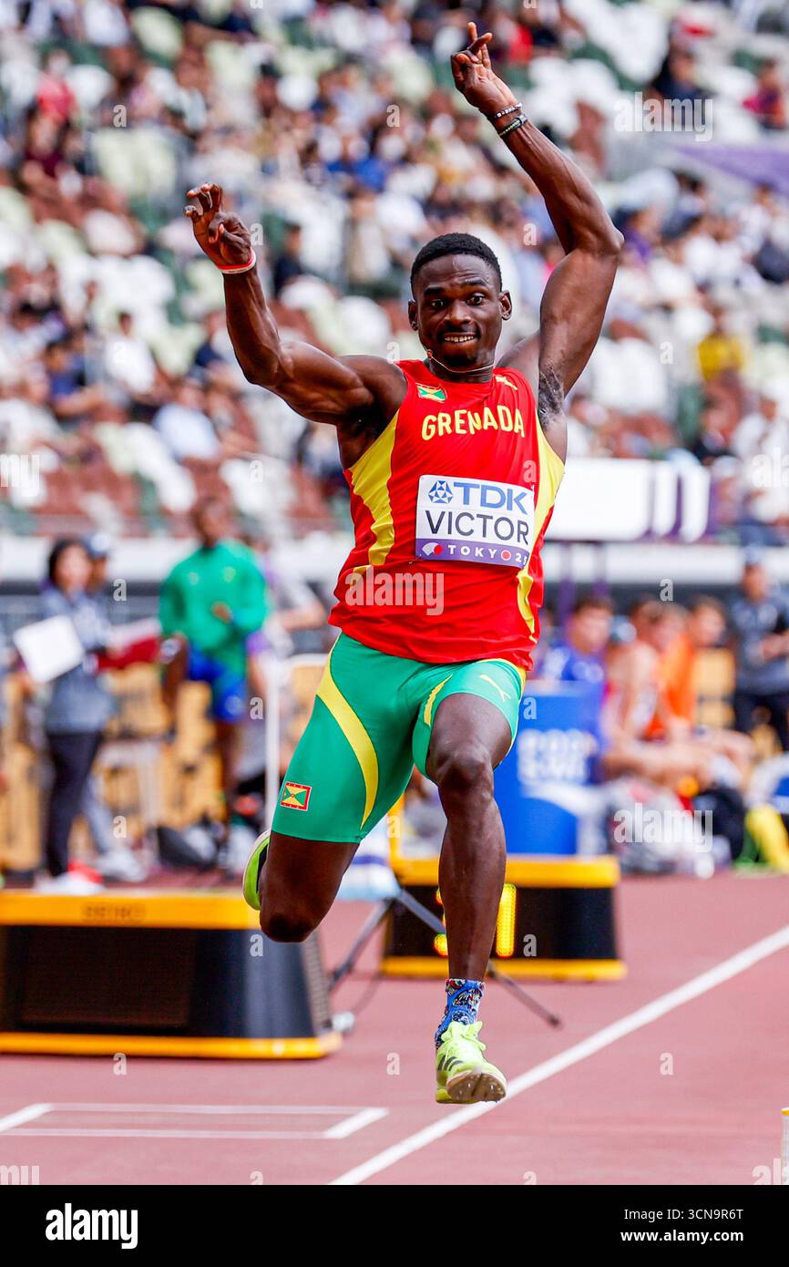 Lindon Victor of Grenada during the Decathlon Men's Long Jump during ...