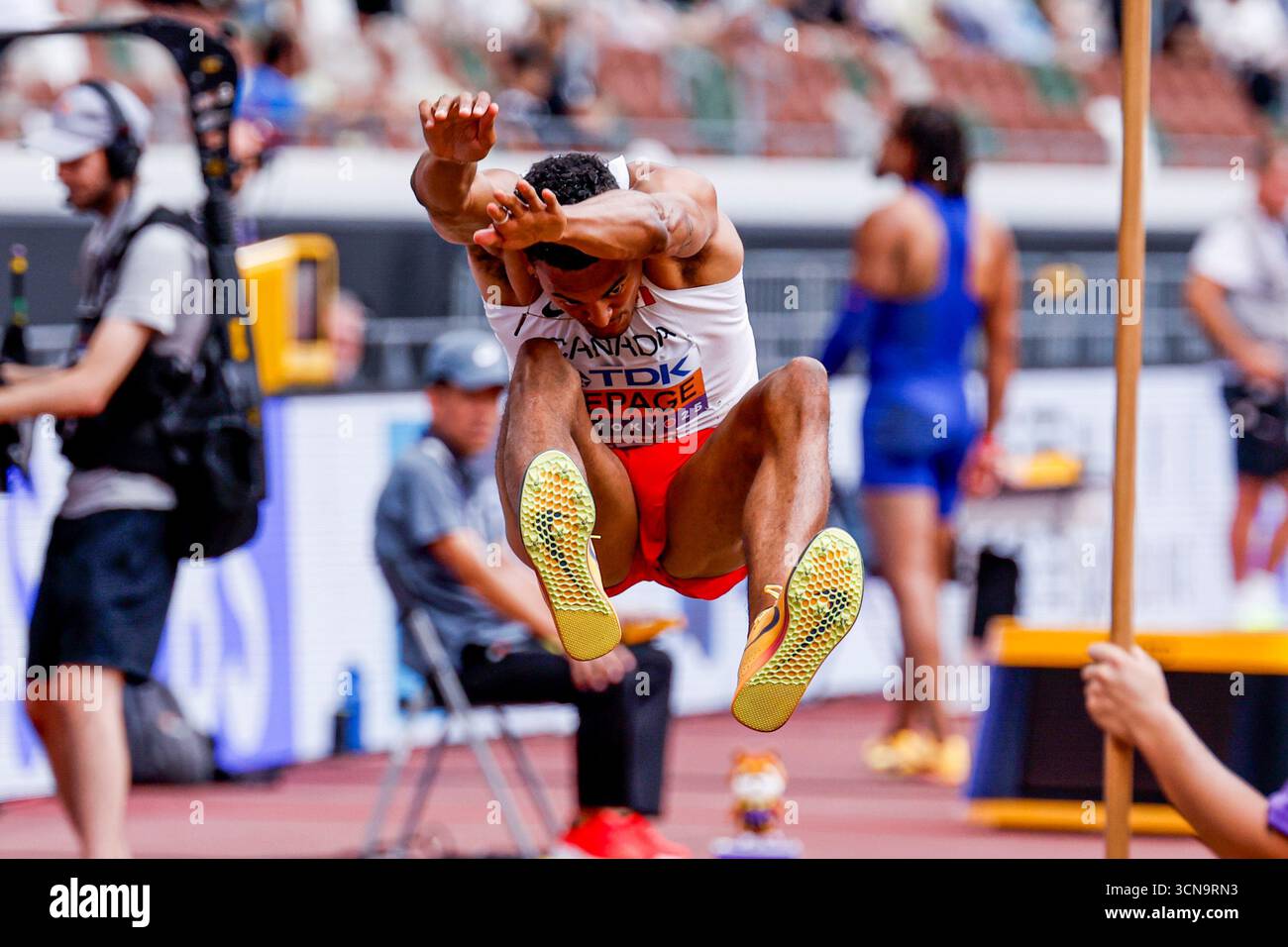 Pierce Lepage of Canada during the Decathlon Men's Long Jump during ...