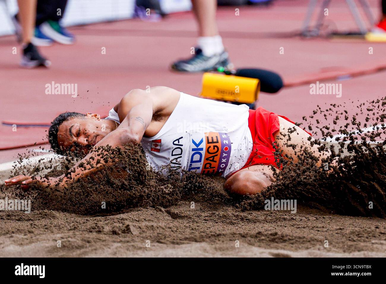 Pierce Lepage of Canada during the Decathlon Men's Long Jump during ...