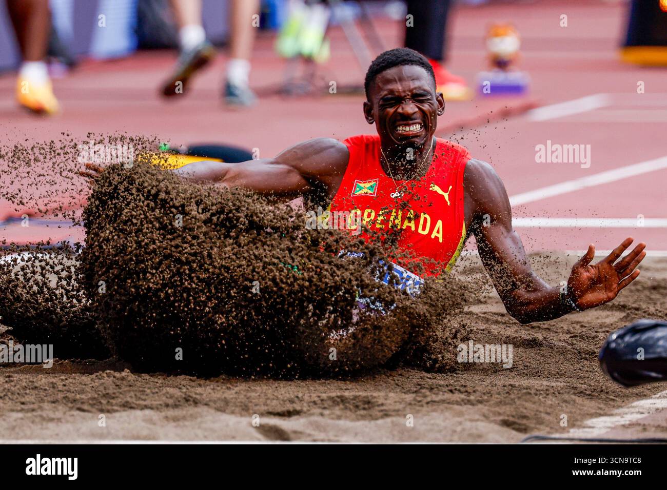 Lindon Victor of Grenada during the Decathlon Men's Long Jump during ...