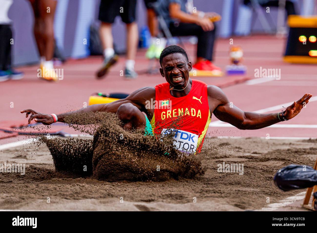 Lindon Victor of Grenada during the Decathlon Men's Long Jump during ...