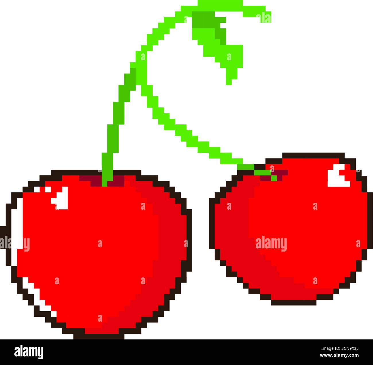Pixelated Red Cherries with Green Stems Pixel Art Vector Illustration ...