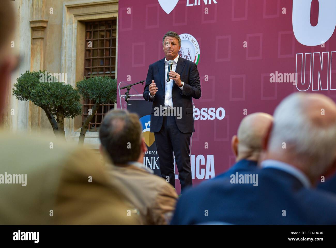 Former Italian Prime Minister Matteo Renzi speaks on stage during the ...