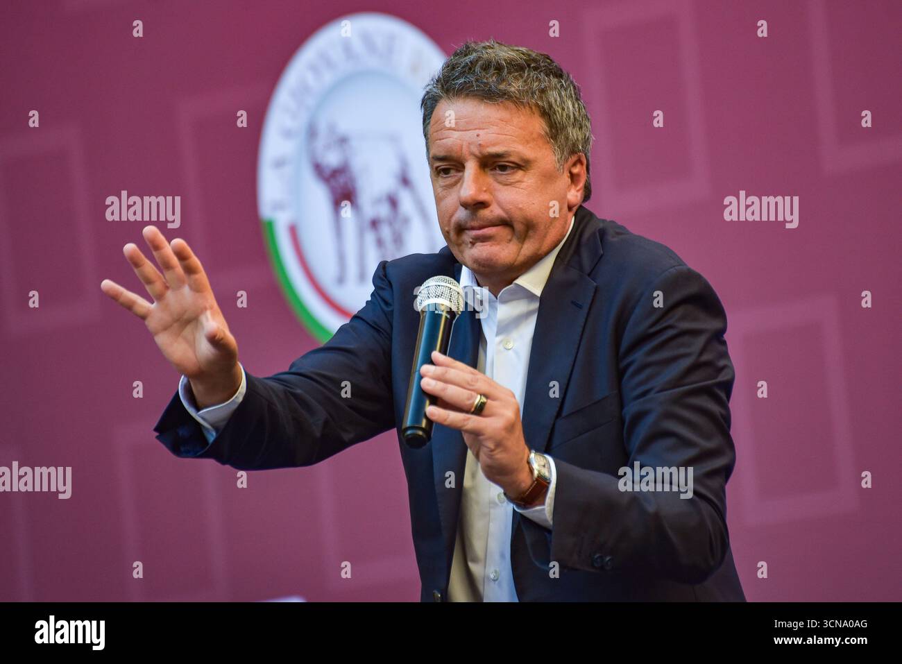 Former Italian Prime Minister Matteo Renzi speaks on stage during the ...