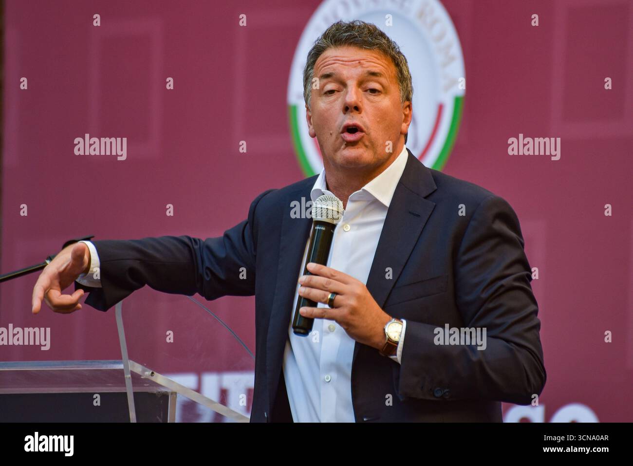 Former Italian Prime Minister Matteo Renzi speaks on stage during the ...