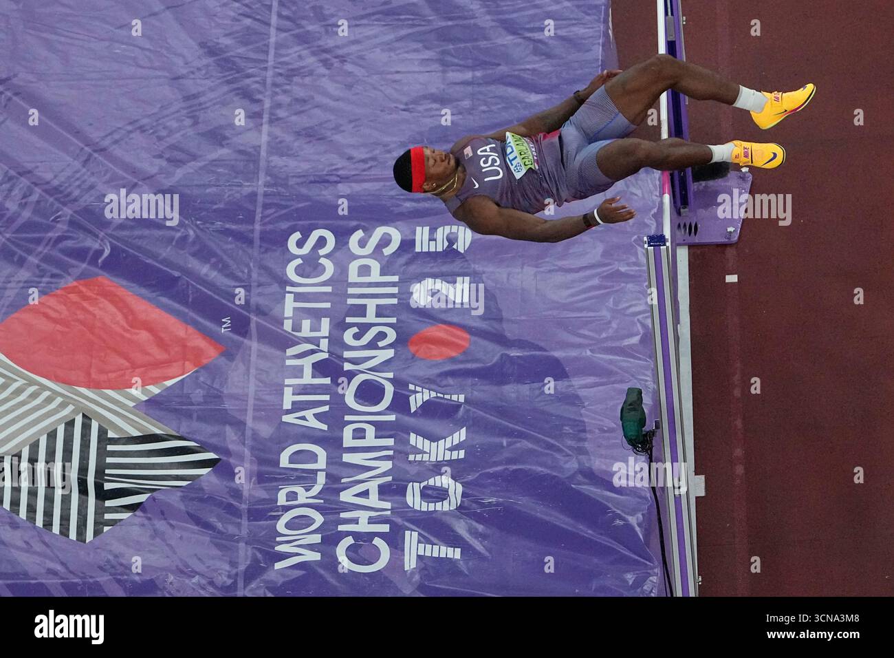 United States' Kyle Garland competes in the decathlon high jump at the ...