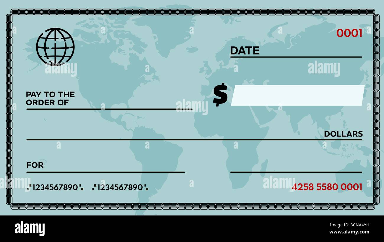 Blank personal check template, vector illustration. Isolated on white ...