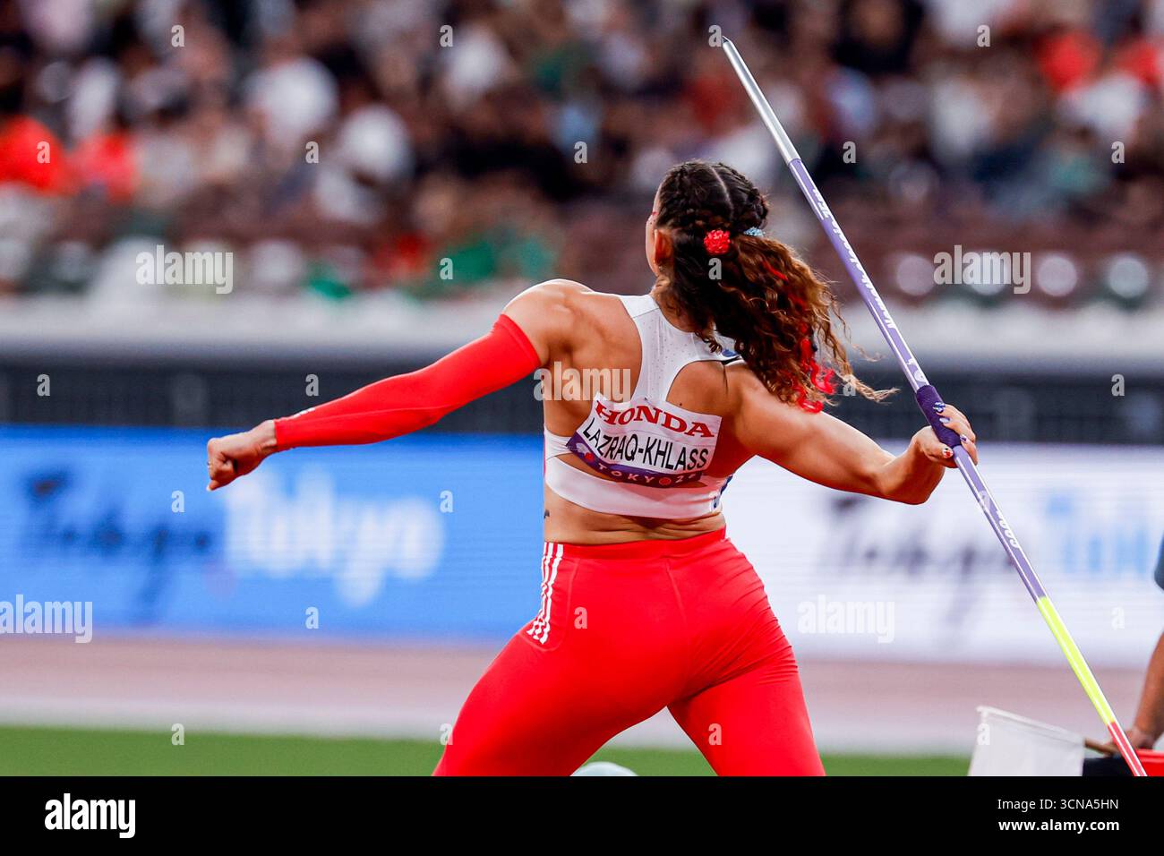 Auriana Lazraq-Khlass of France during the Heptathlon Women's Javelin ...