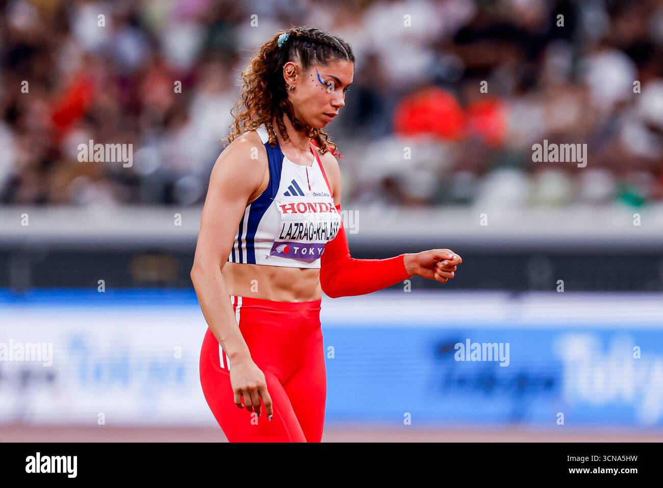 Auriana Lazraq-Khlass of France during the Heptathlon Women's Javelin ...