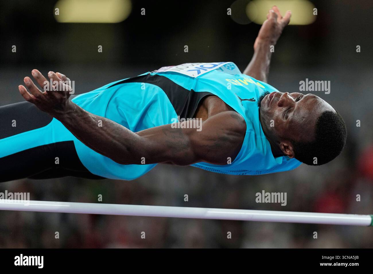 Bahamas' Kendrick Thompson competes in the decathlon high jump at the ...