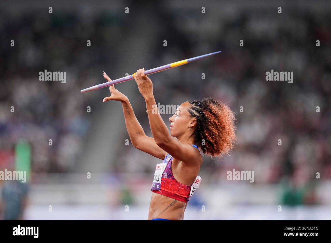 United States' Taliyah Brooks competes in the heptathlon javelin throw ...