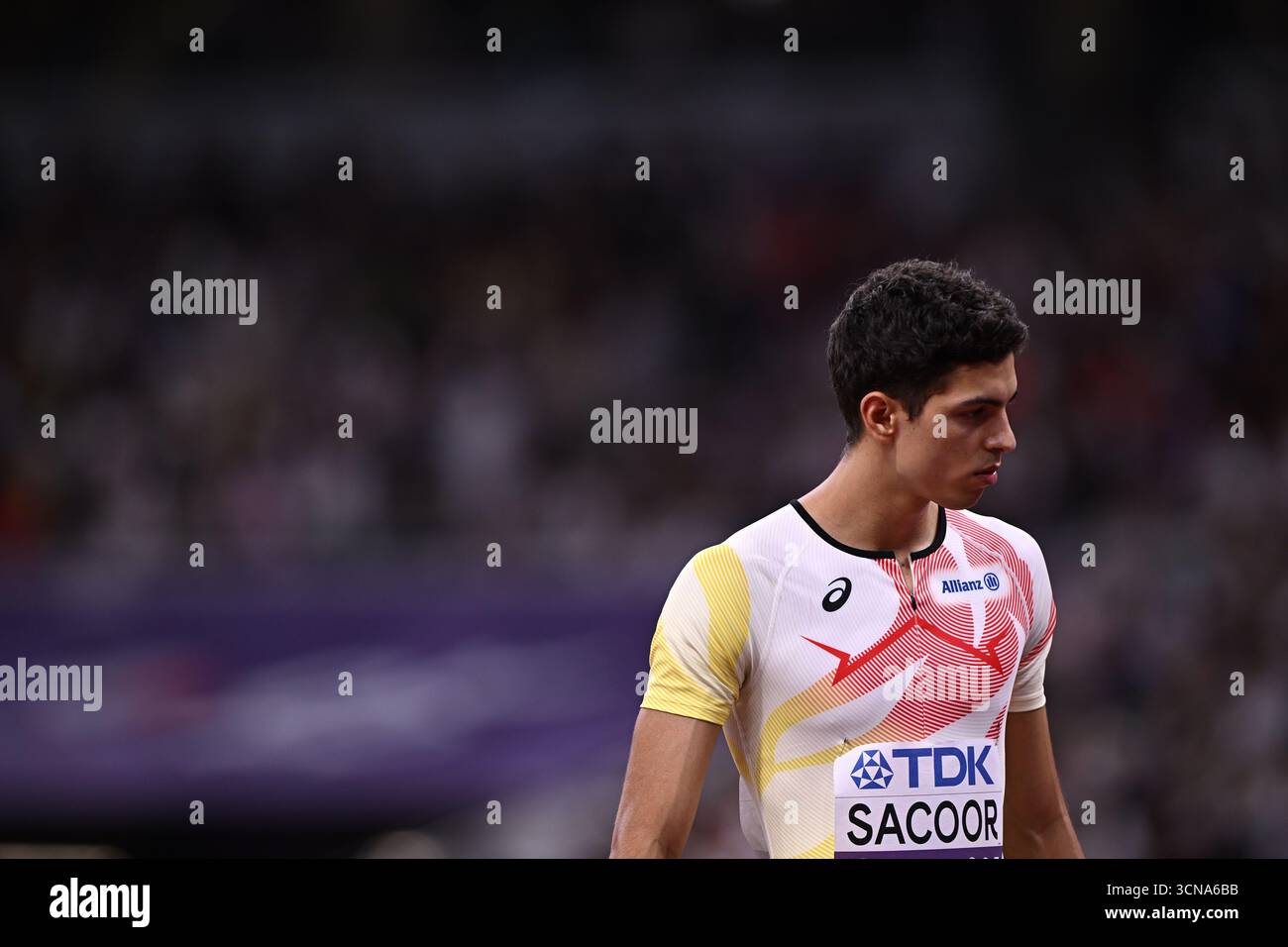 Belgian Jonathan Sacoor pictured during the heats of the men's 4x400m ...