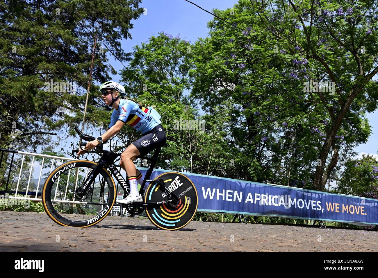 Belgian Lore De Schepper pictured during a training session before the cycling time trial World ...