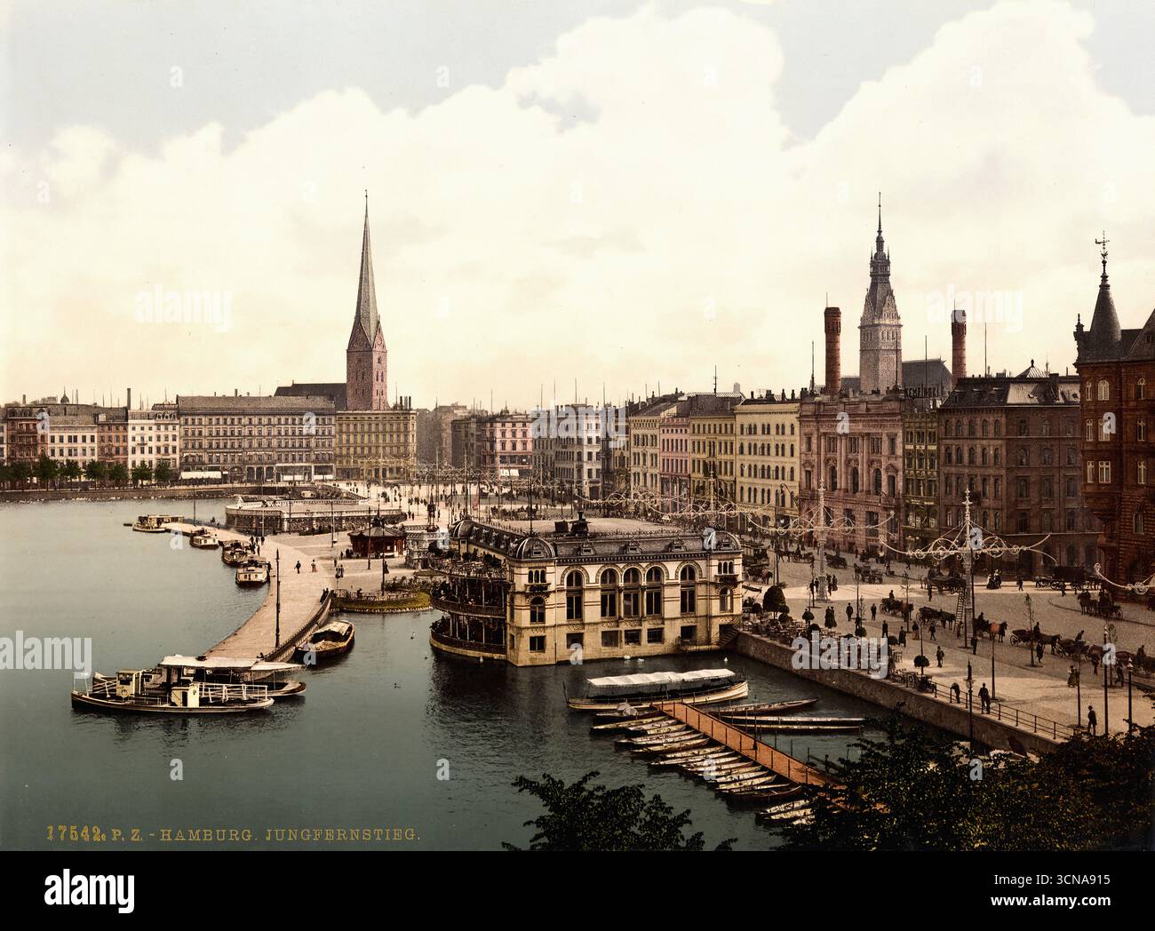 Jungfernstieg, Hamburg, Germany, ca. 1895 - 19th century colorized ...
