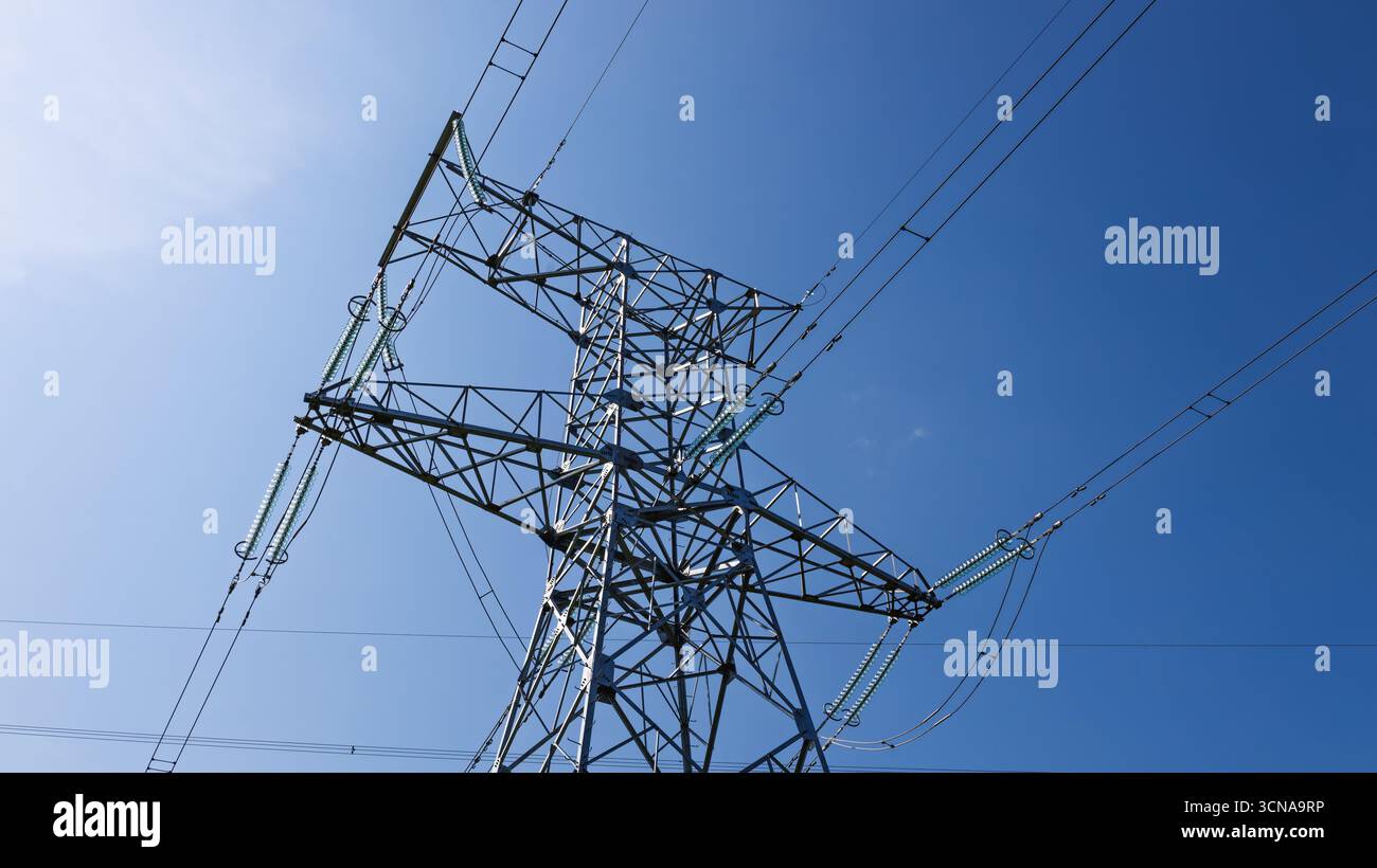 Steel Lattice Power Pylon with Overhead Electricity Cables Stock Photo ...