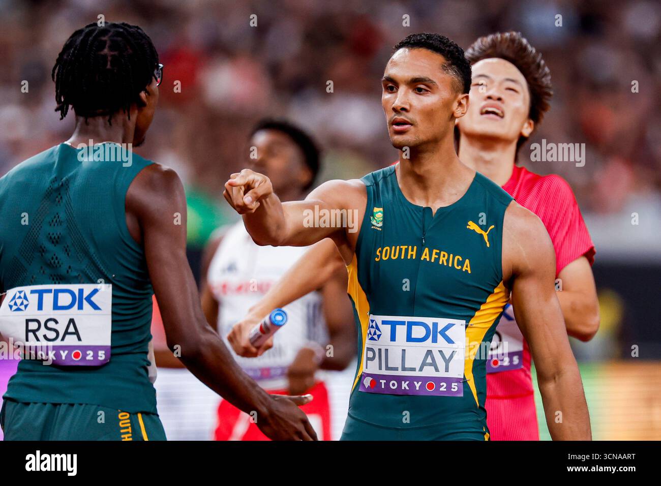 Lythe Pillay of South Africa during the Men's 4x400 Metres Relay during ...