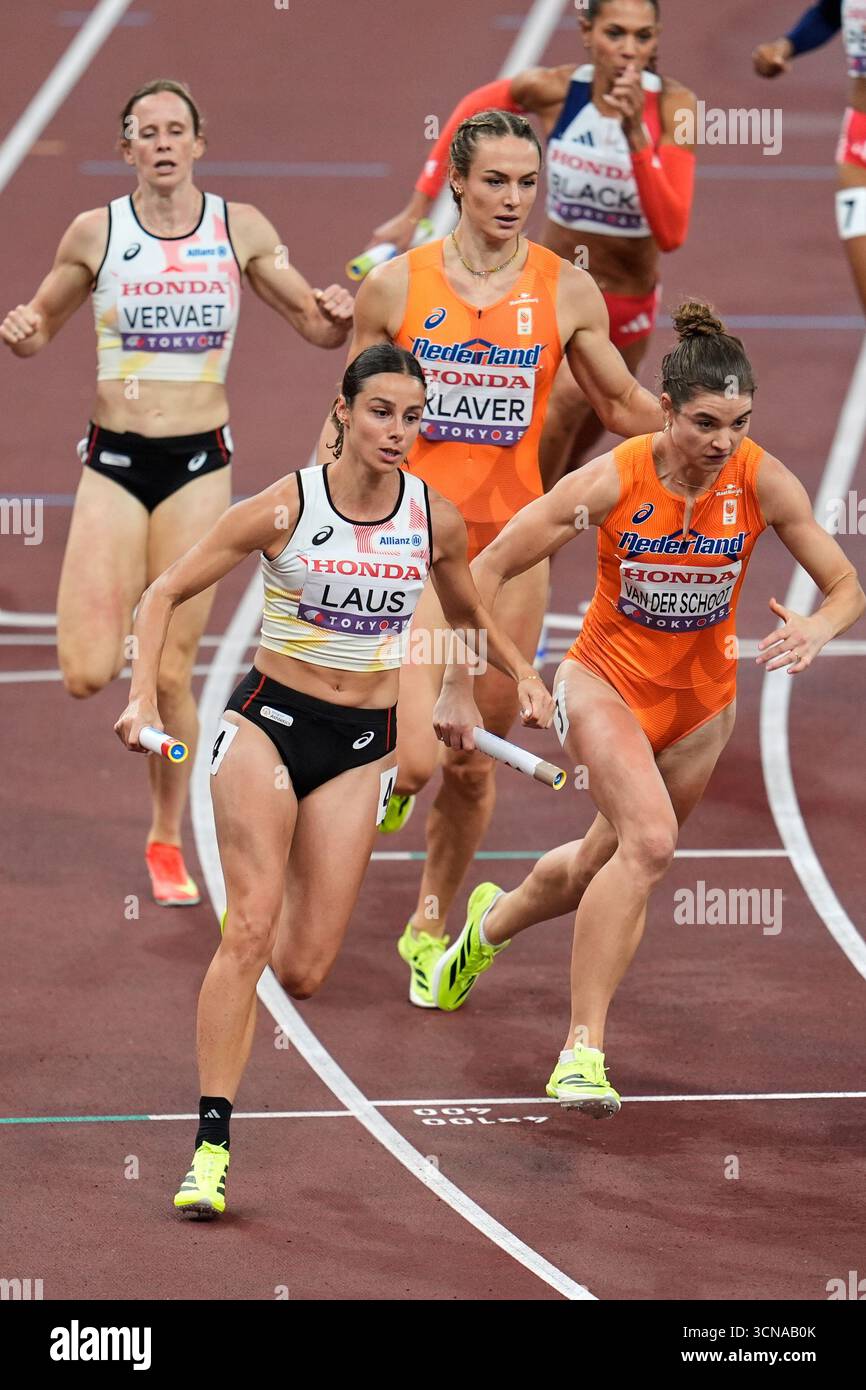 Belgium's Camille Laus receives the baton from Imke Vervaet as ...