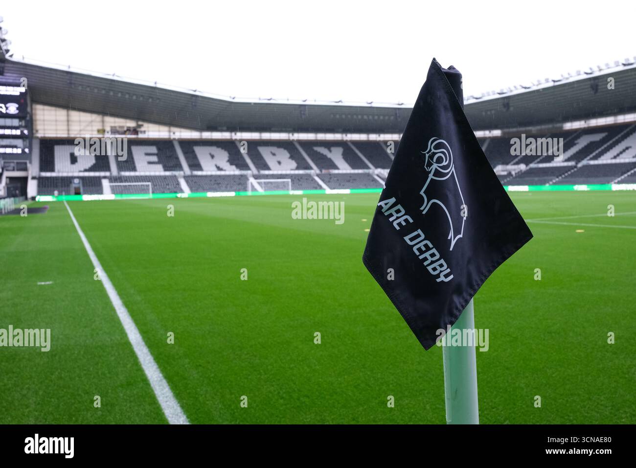Derby County corner flag prior to kick off during the EFL Championship ...
