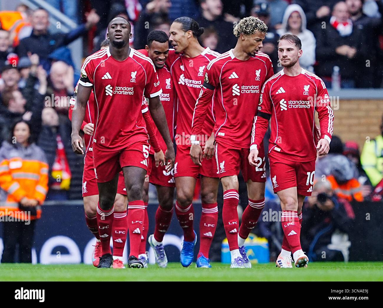Liverpool's Ryan Gravenberch (second left) celebrates scoring their ...