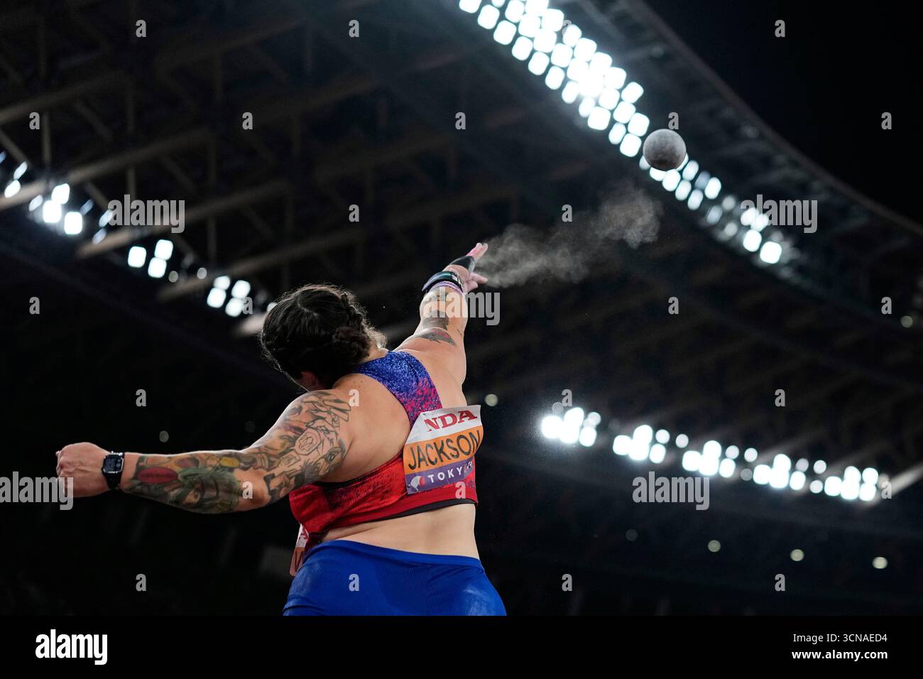 United States' Chase Jackson makes an attempt in the women's shot put ...