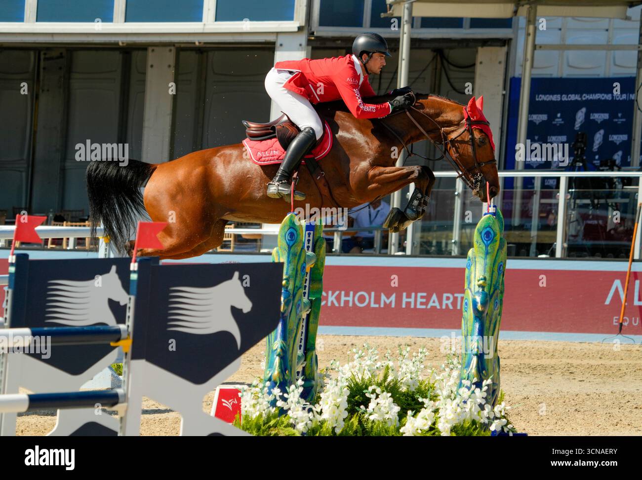 Neal Fearon, horse Derryglen Obsidian compete during the Longines Global Champions Tour New York ...