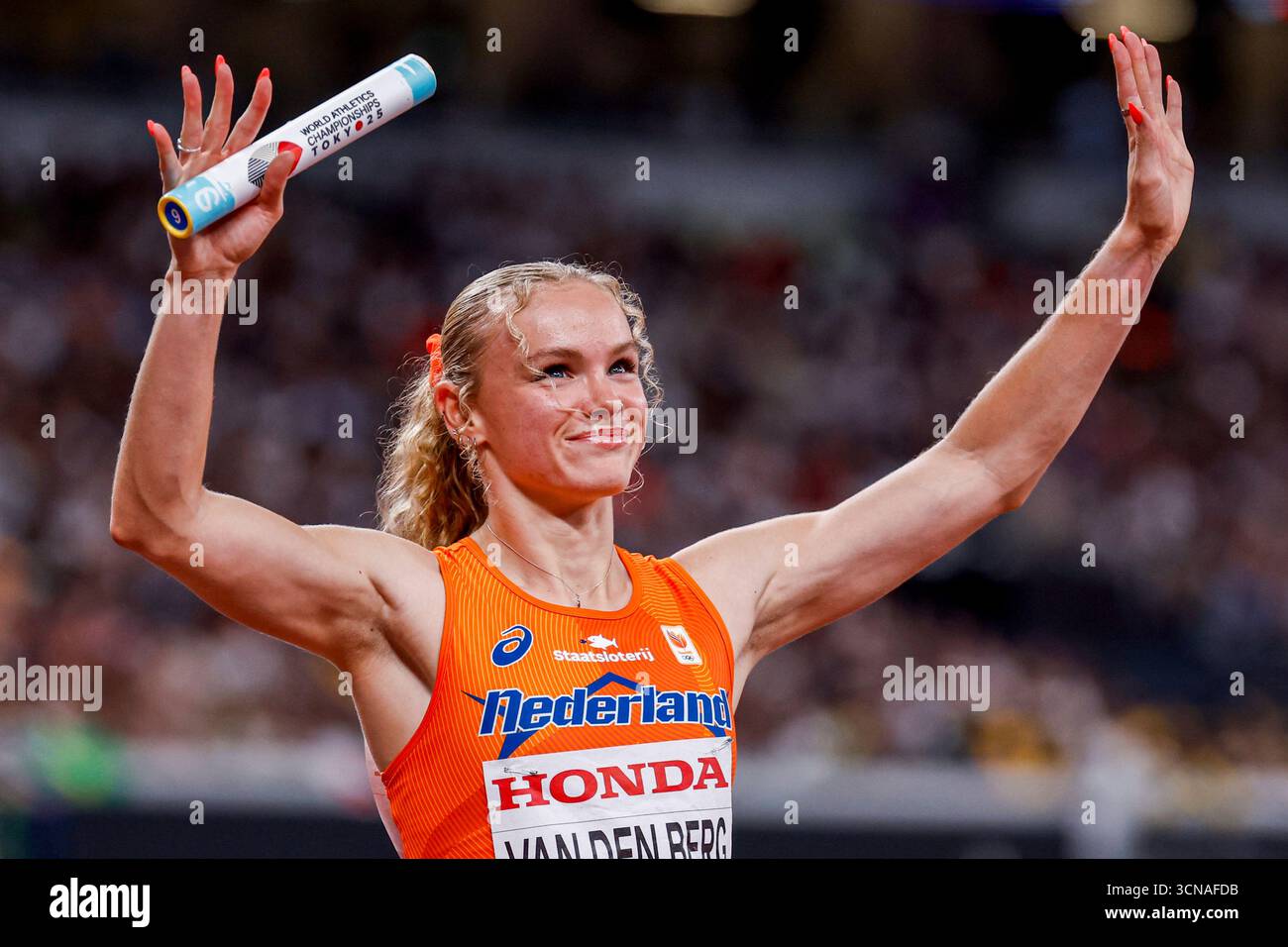 Isabel van den Berg of the Netherlands during the Women's 4x100 Metres ...