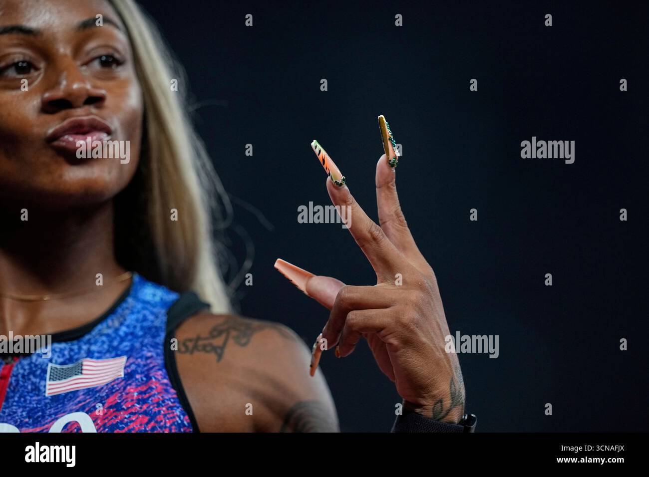 United States' Sha'Carri Richardson gestures after a women's 4 X 100 ...