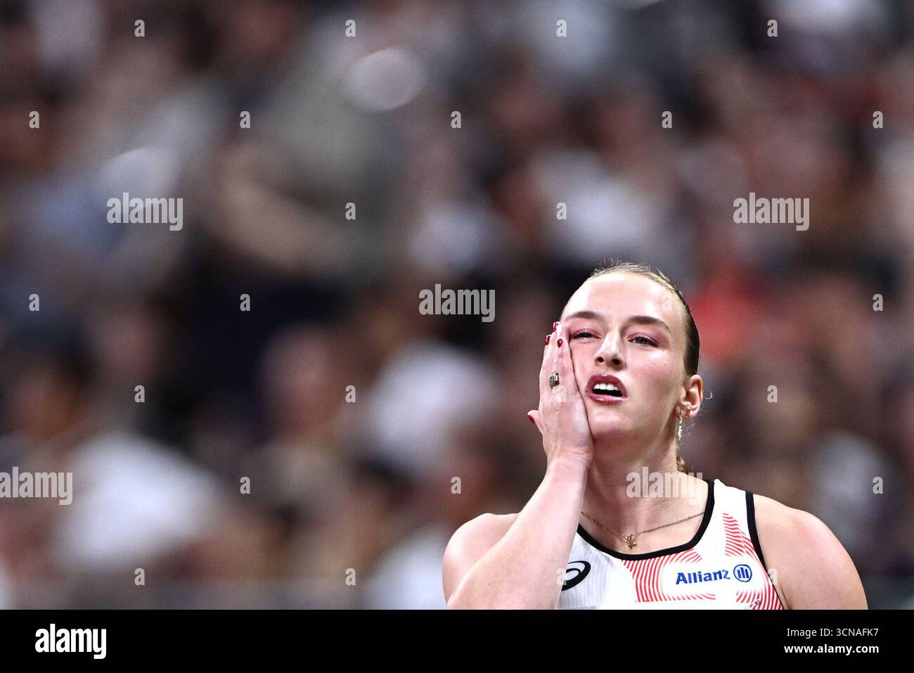 Belgian Rani Vincke pictured during the heats of the women's 4x100m ...