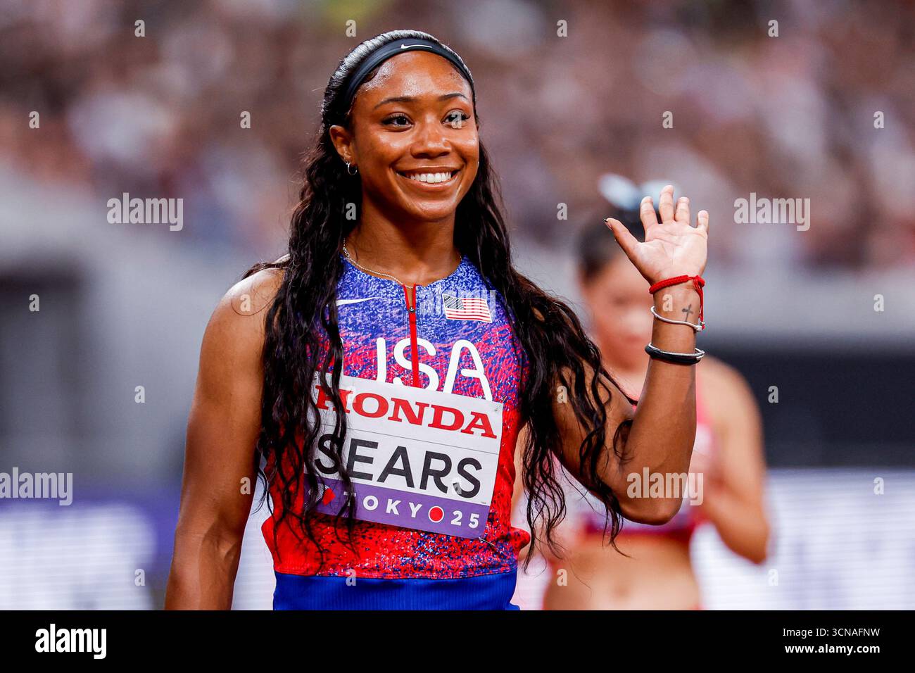 Jacious Sears of United States of America during the Women's 4x100 ...