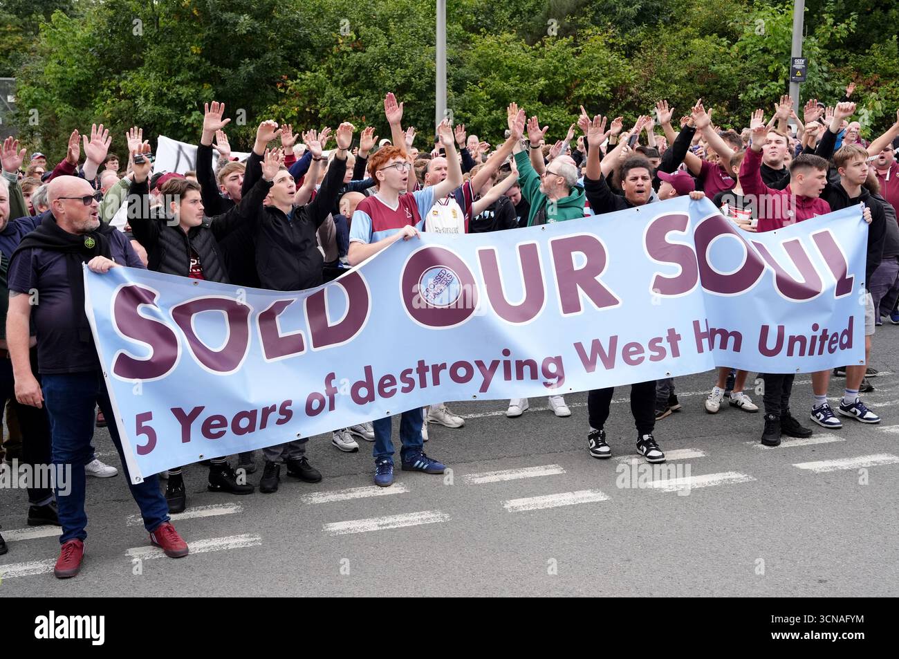 West Ham United fans protest outside the directors and players entrance ...