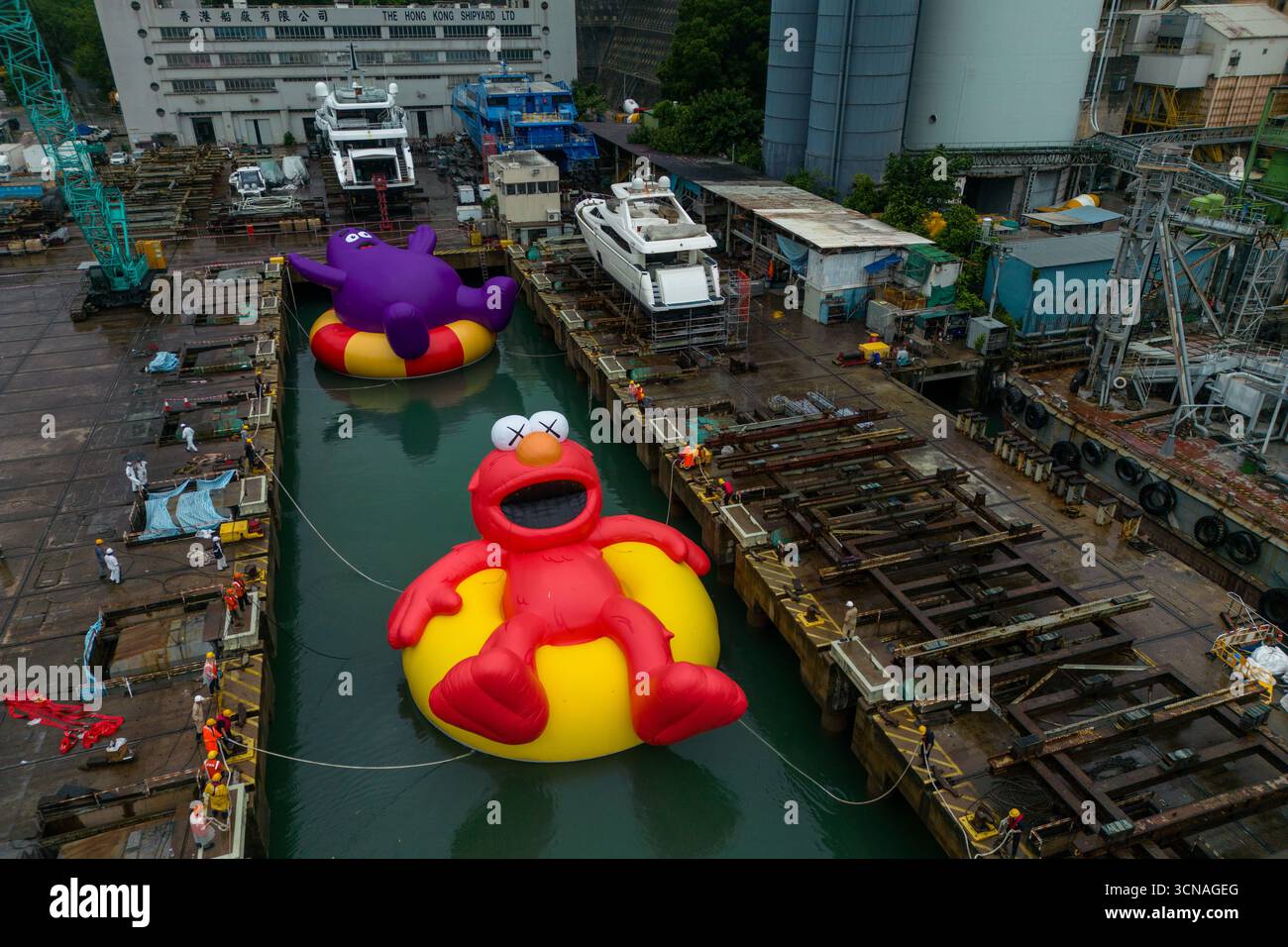 An aerial photograph showing large inflatable Elmo Sculpture and a ...