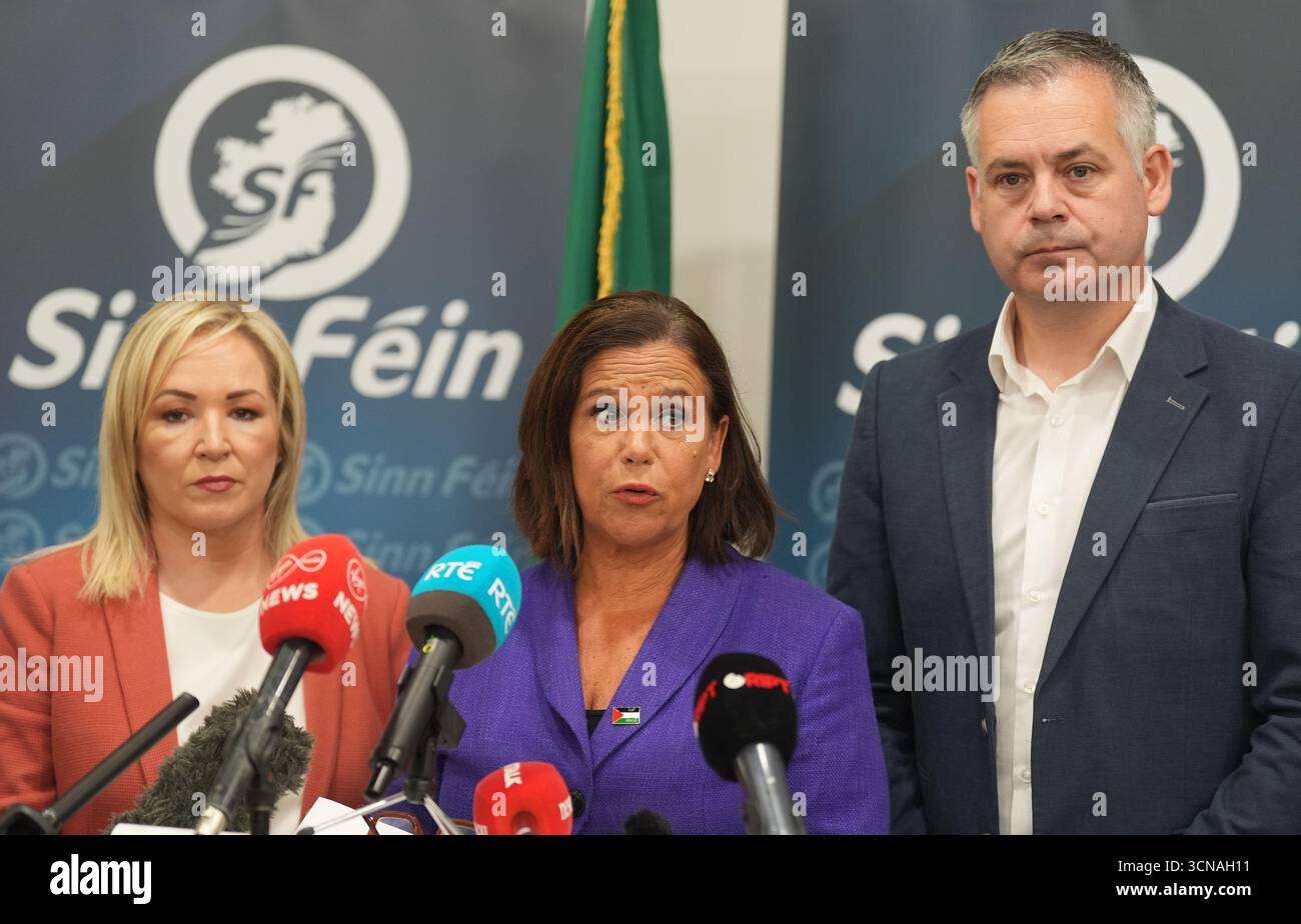 Sinn Fein party president Mary Lou McDonald (centre), vice president ...