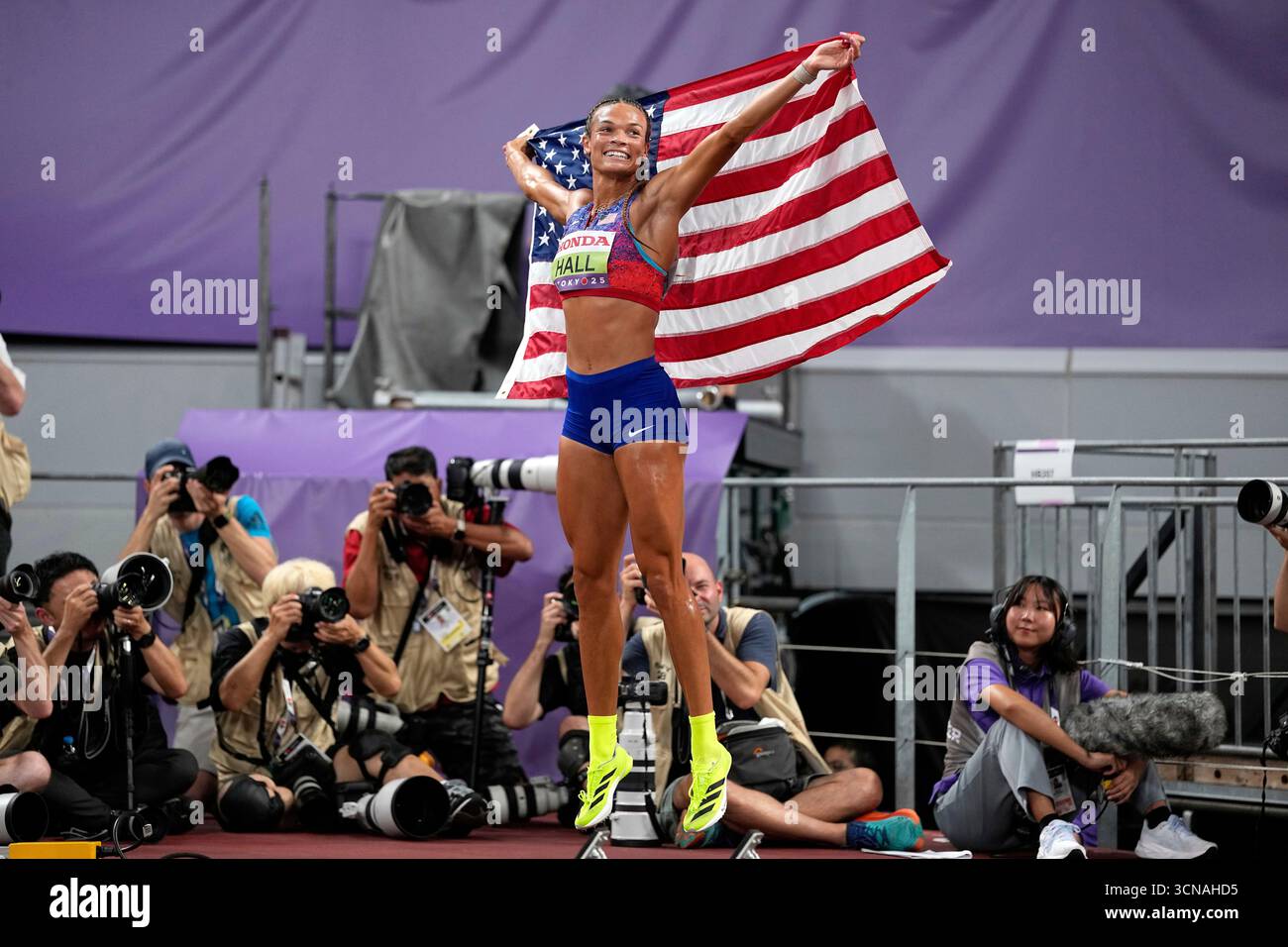 United States' Anna Hall celebrates after winning the gold medal in the ...