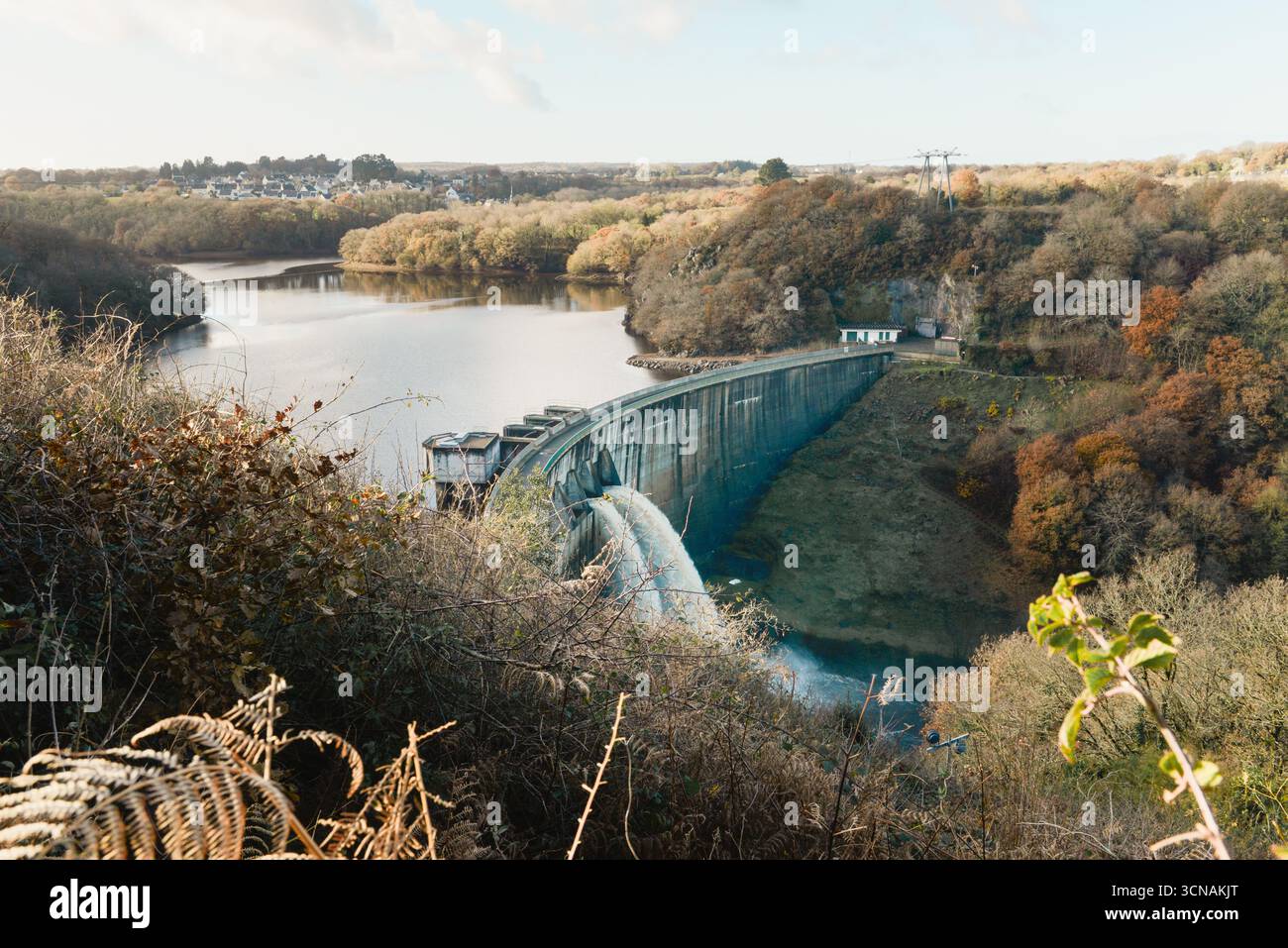 Very large view of drinking water reserve drained in winter at the ...