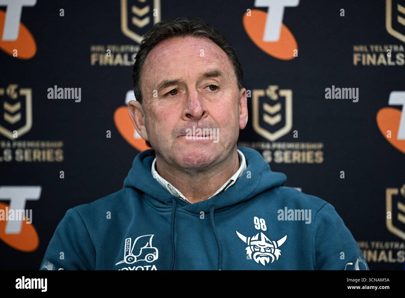 Raiders coach Ricky Stuart speaks during the press conference following ...