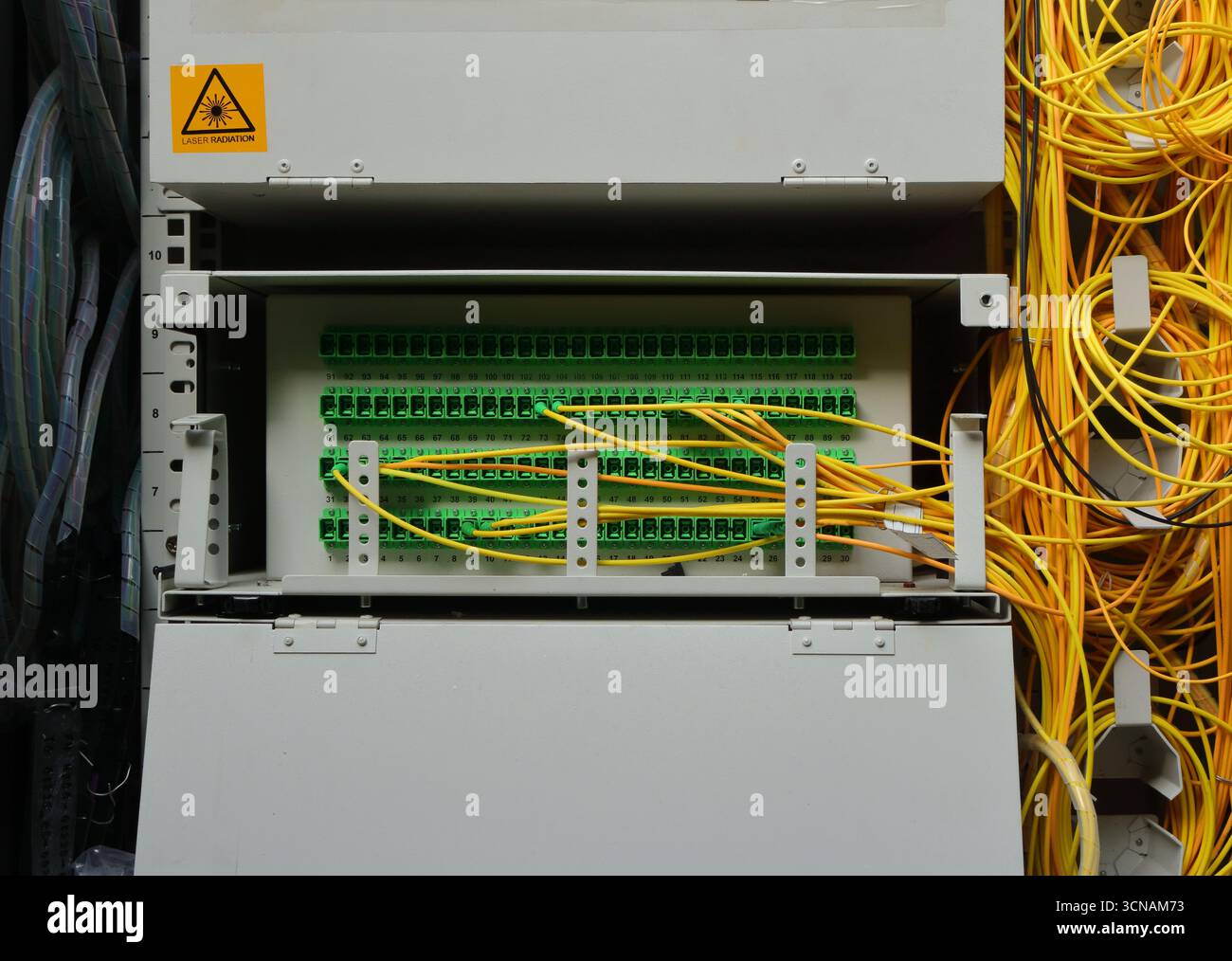 Closeup panel inside a wifi distribution enclosure, there are many ...
